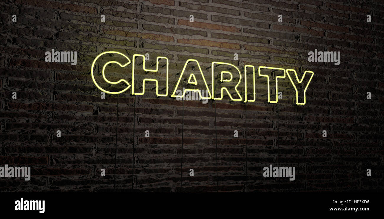 CHARITY -Realistic Neon Sign on Brick Wall background - 3D rendered ...