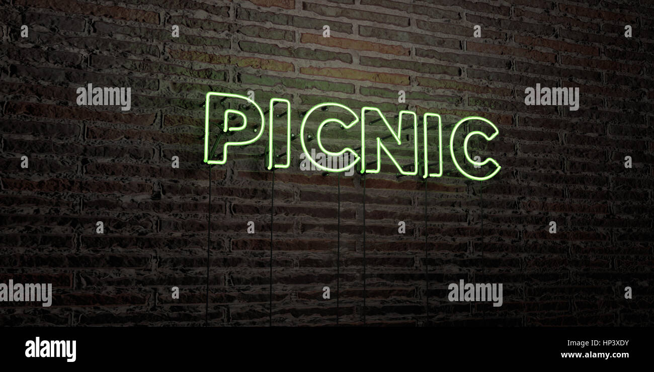 PICNIC -Realistic Neon Sign on Brick Wall background - 3D rendered ...