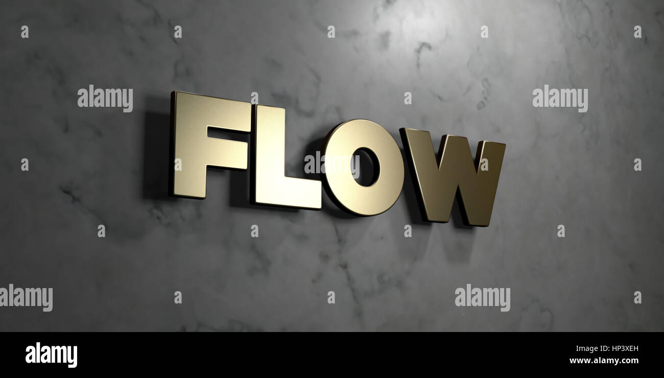 Flow - Gold sign mounted on glossy marble wall - 3D rendered royalty ...