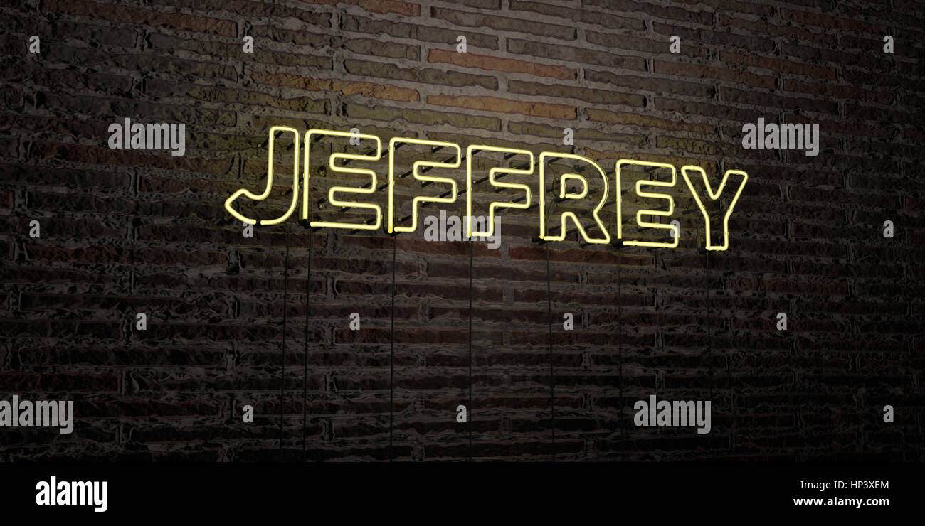 JEFFREY -Realistic Neon Sign on Brick Wall background - 3D rendered ...