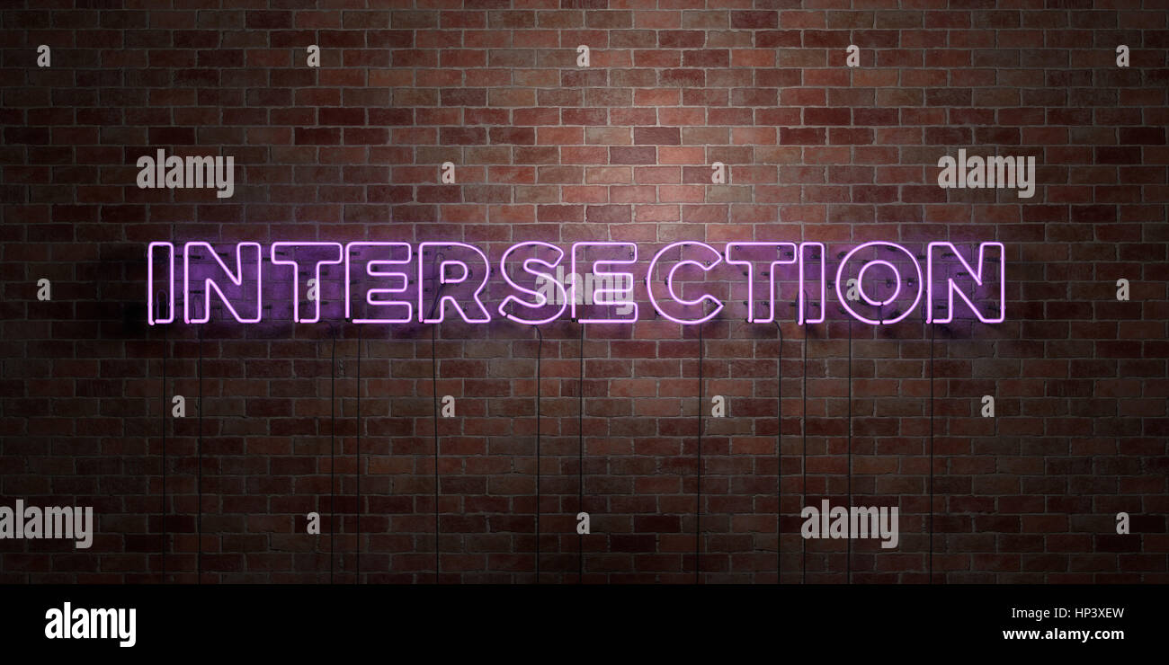 INTERSECTION - fluorescent Neon tube Sign on brickwork - Front view ...