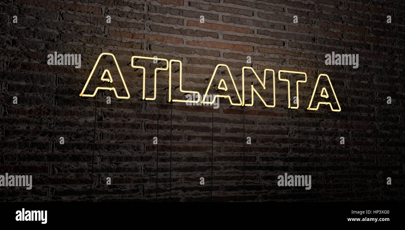 ATLANTA -Realistic Neon Sign on Brick Wall background - 3D rendered ...