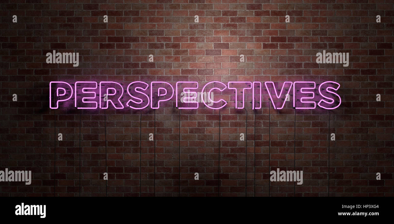 PERSPECTIVES - fluorescent Neon tube Sign on brickwork - Front view ...