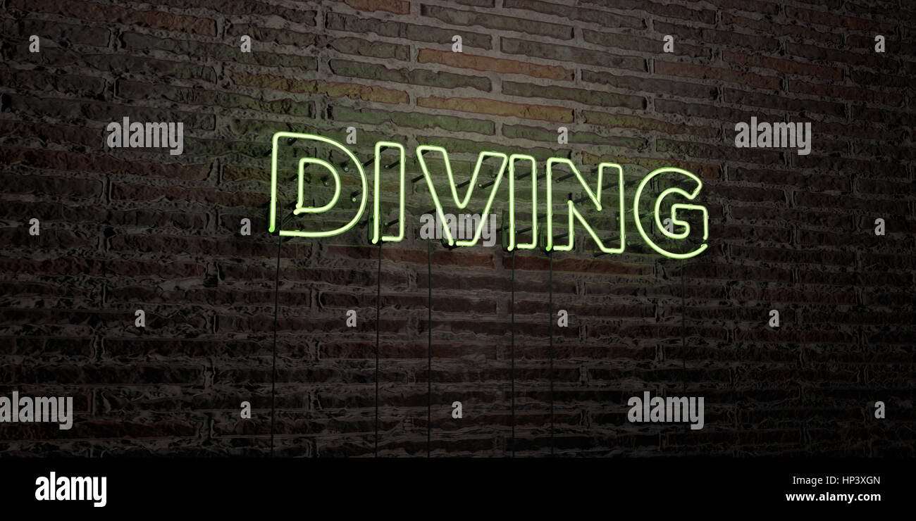 DIVING -Realistic Neon Sign on Brick Wall background - 3D rendered ...