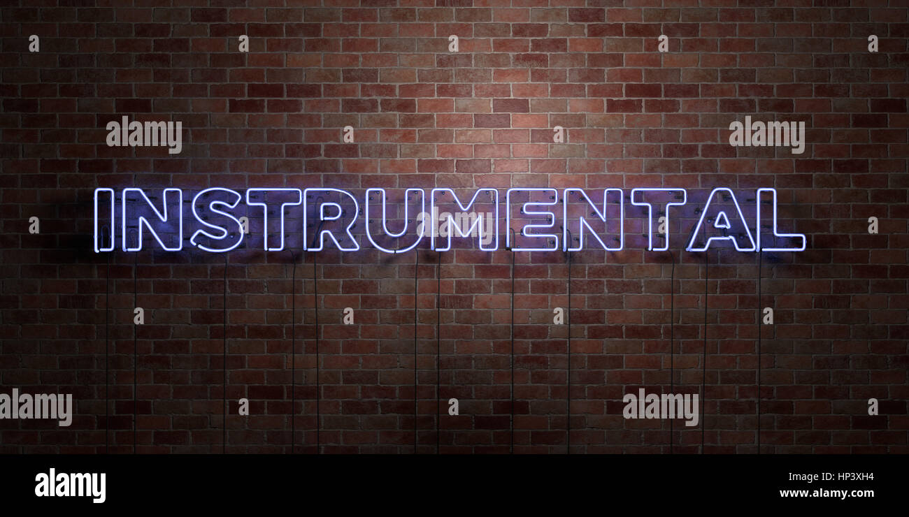 INSTRUMENTAL - fluorescent Neon tube Sign on brickwork - Front view ...