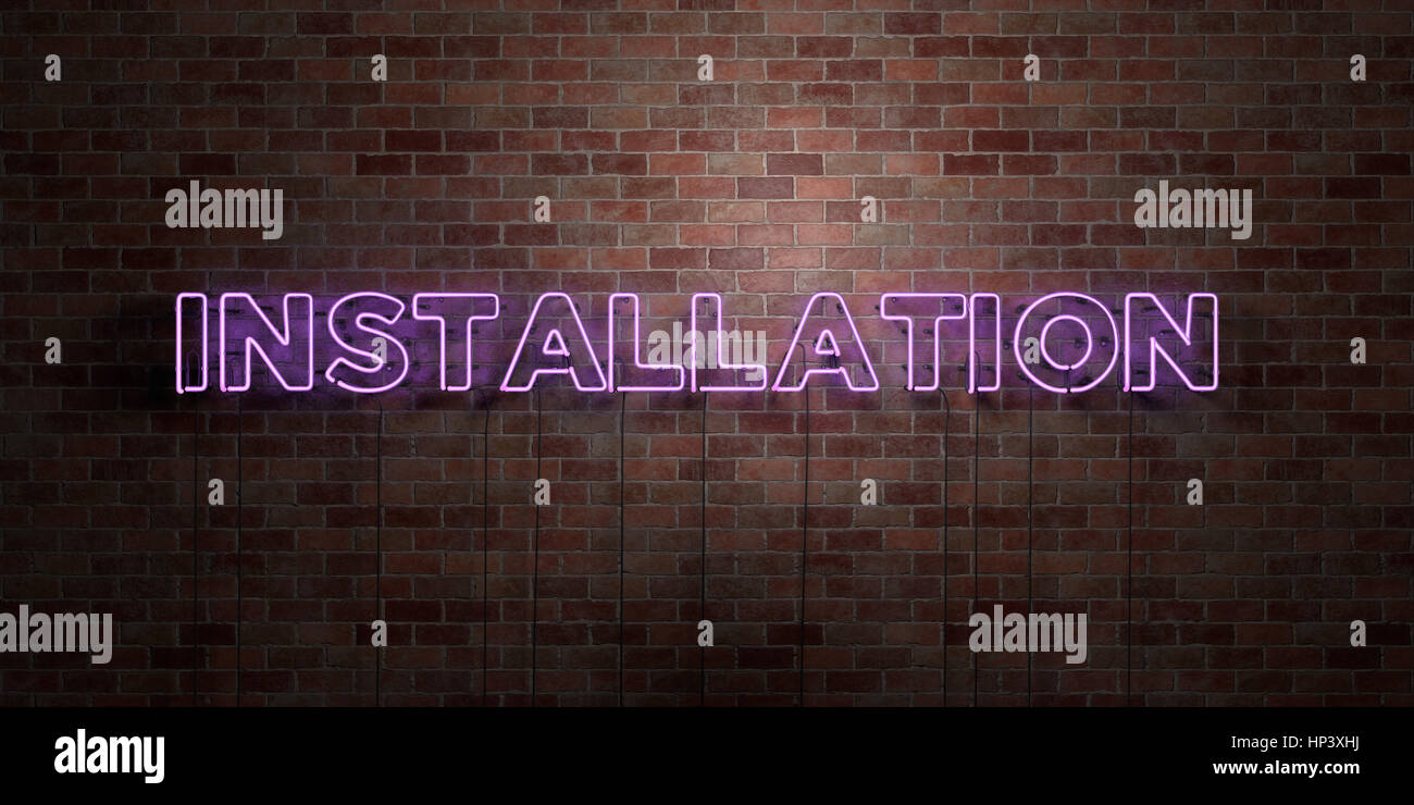 INSTALLATION - fluorescent Neon tube Sign on brickwork - Front view ...