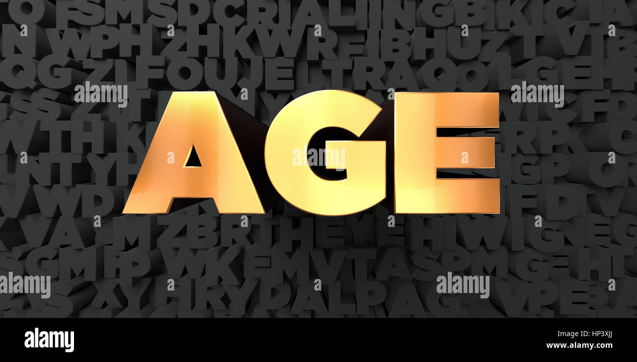 Age - Gold text on black background - 3D rendered royalty free stock ...