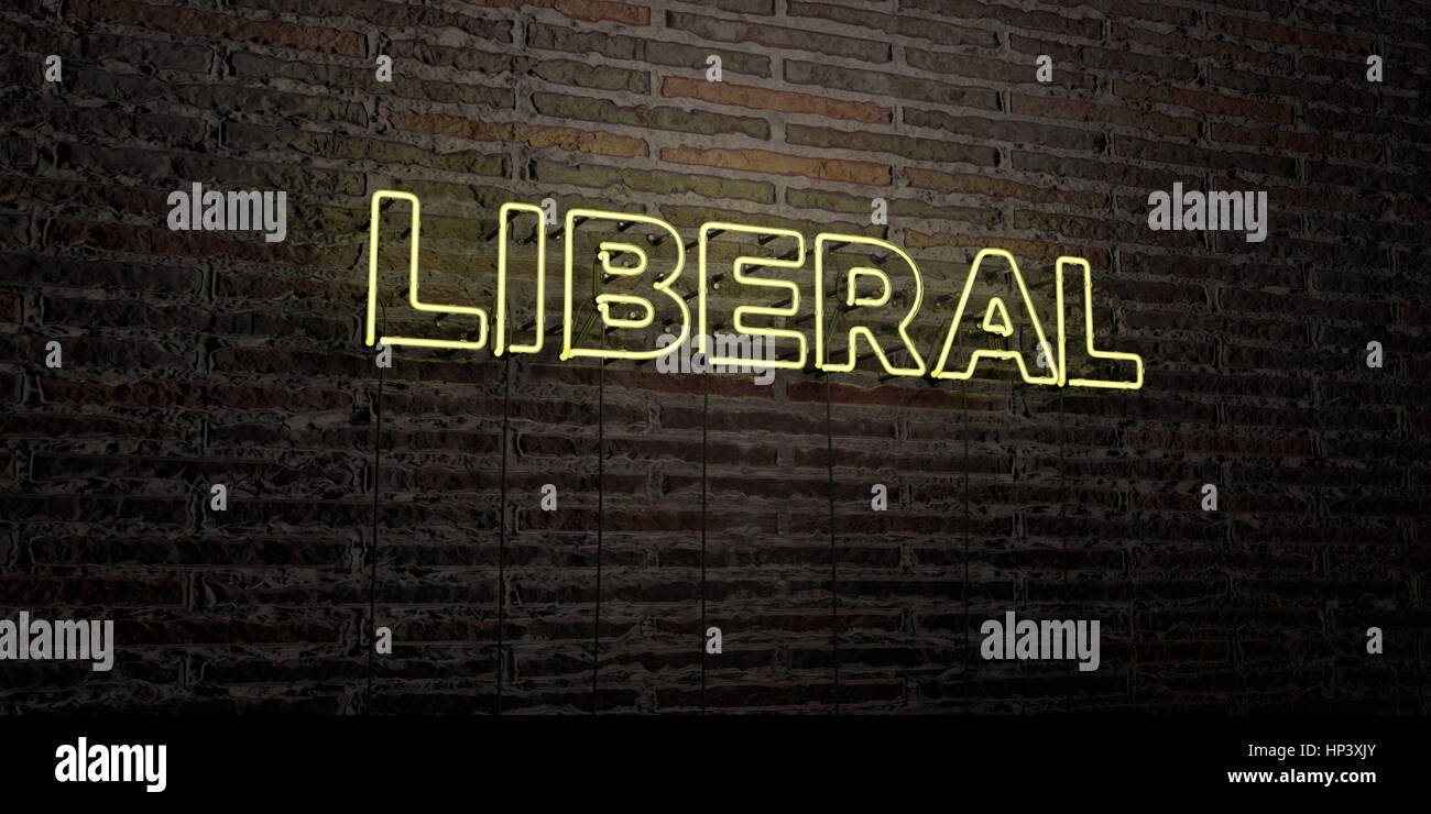 LIBERAL -Realistic Neon Sign on Brick Wall background - 3D rendered ...