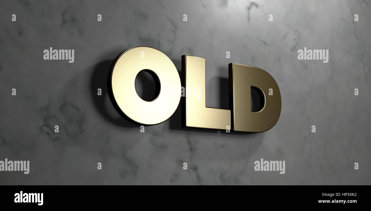 Old - Gold sign mounted on glossy marble wall - 3D rendered royalty ...