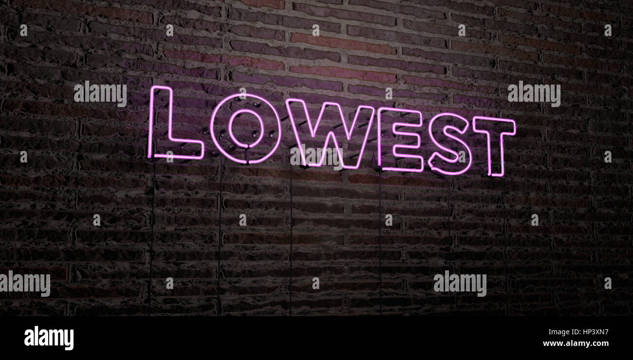 LOWEST -Realistic Neon Sign on Brick Wall background - 3D rendered ...