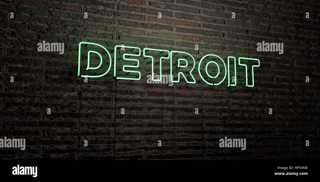 DETROIT -Realistic Neon Sign on Brick Wall background - 3D rendered ...
