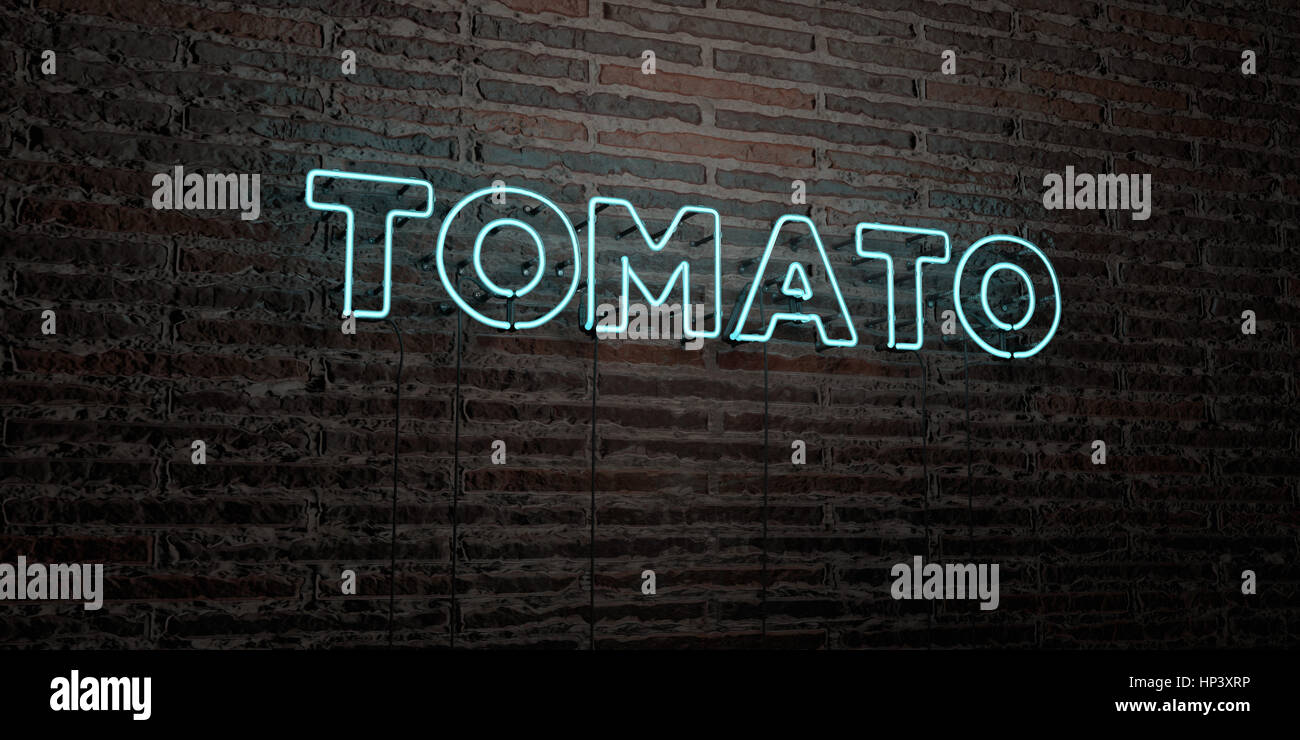TOMATO -Realistic Neon Sign on Brick Wall background - 3D rendered ...