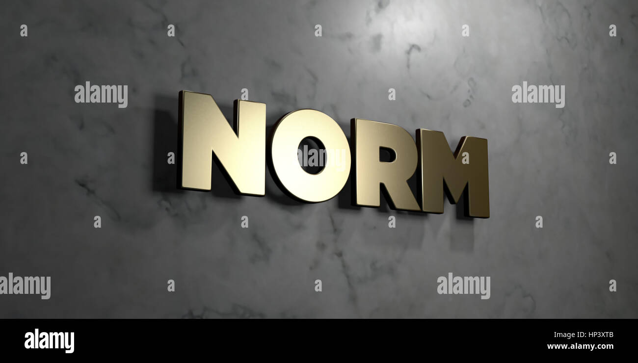 Norm - Gold sign mounted on glossy marble wall - 3D rendered royalty ...