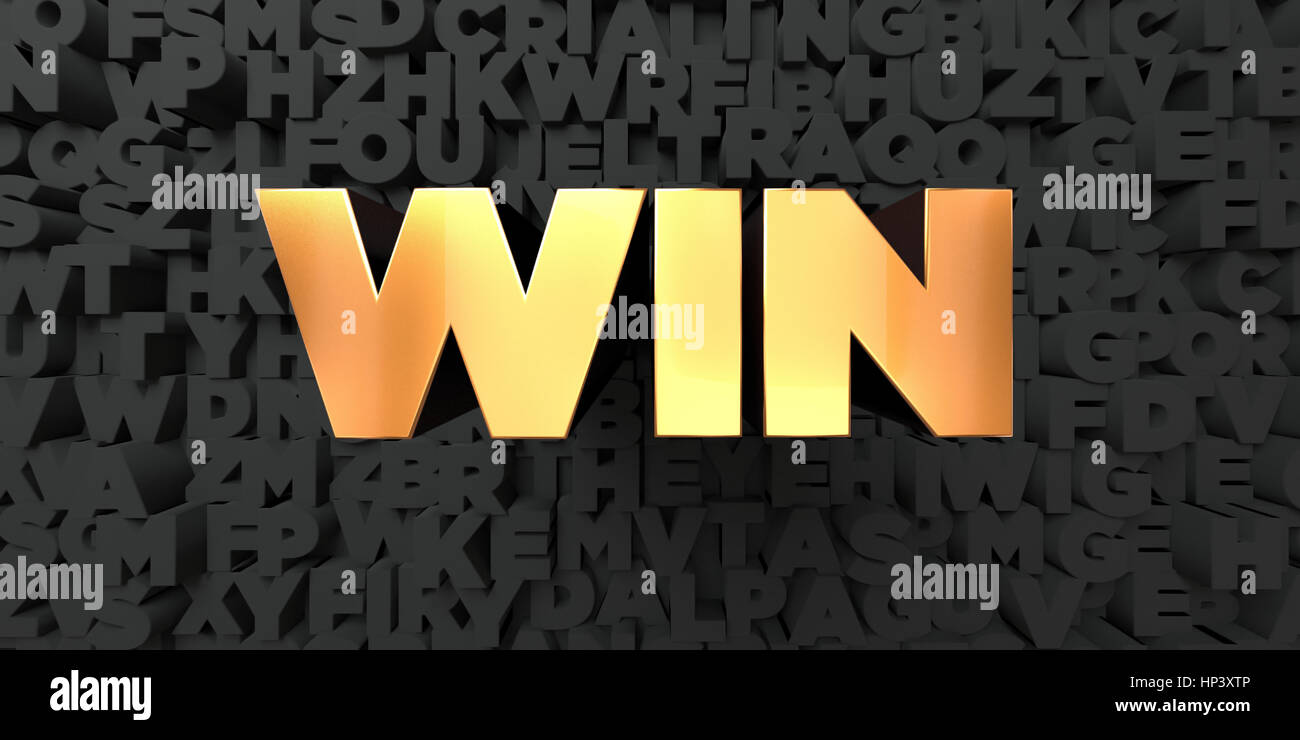 Win - Gold text on black background - 3D rendered royalty free stock ...