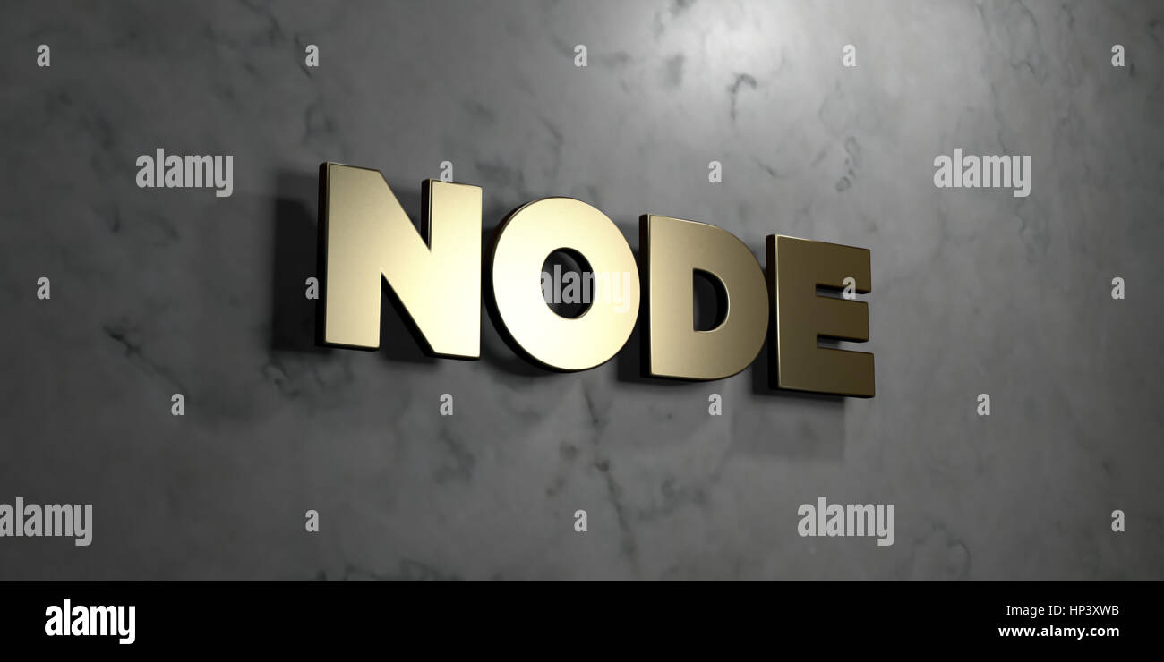 Node - Gold sign mounted on glossy marble wall - 3D rendered royalty ...