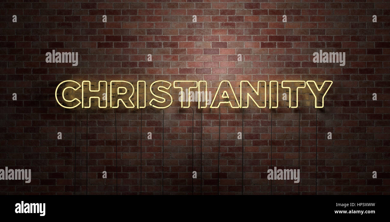 CHRISTIANITY - fluorescent Neon tube Sign on brickwork - Front view ...