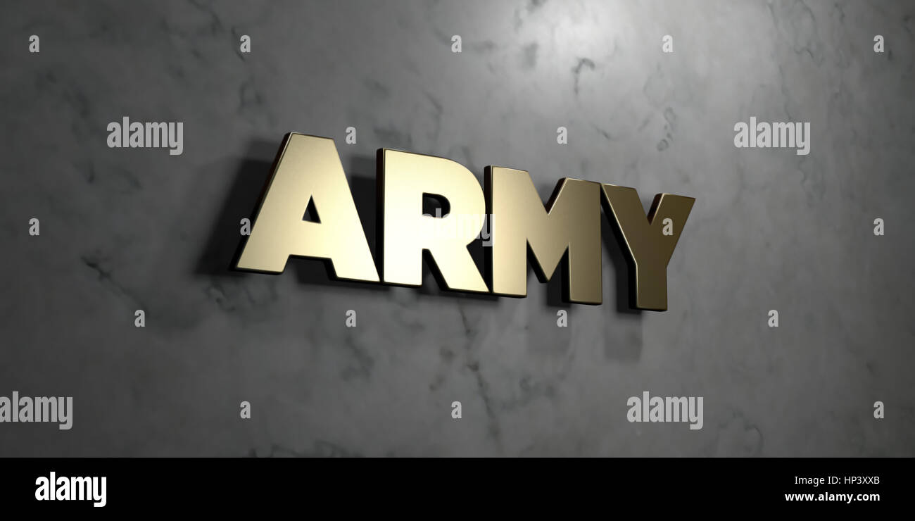 Army - Gold sign mounted on glossy marble wall - 3D rendered royalty ...