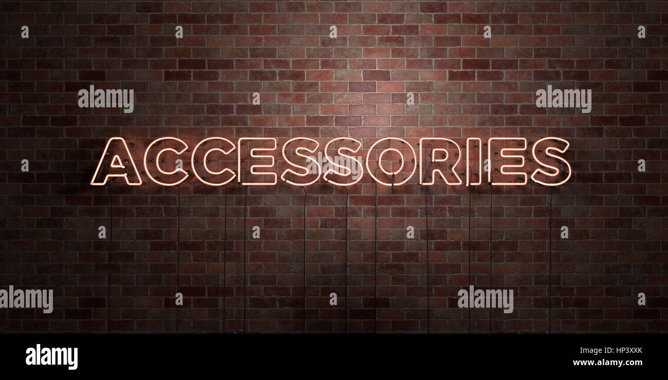 ACCESSORIES - fluorescent Neon tube Sign on brickwork - Front view - 3D ...