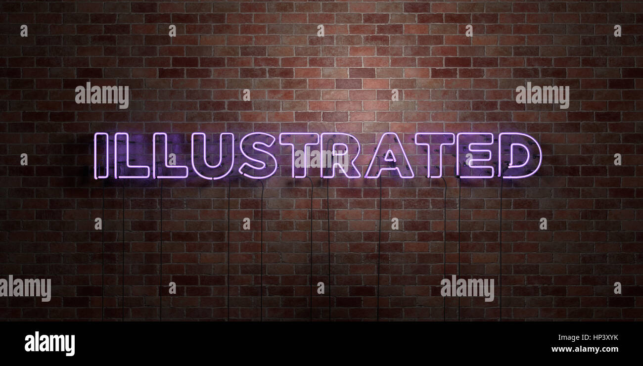ILLUSTRATED - fluorescent Neon tube Sign on brickwork - Front view - 3D ...