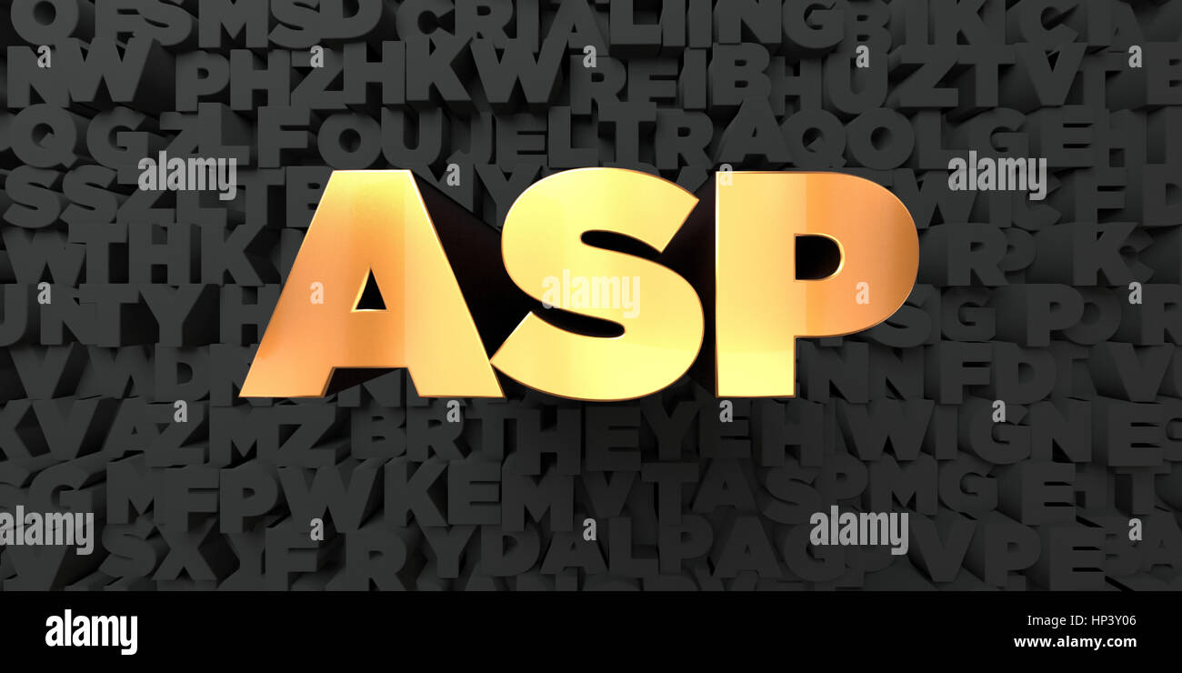 Asp - Gold text on black background - 3D rendered royalty free stock ...
