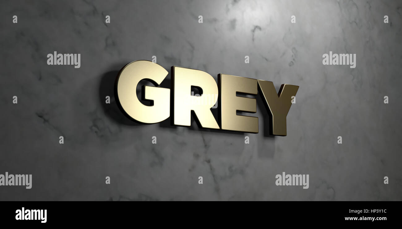 Grey - Gold sign mounted on glossy marble wall - 3D rendered royalty ...