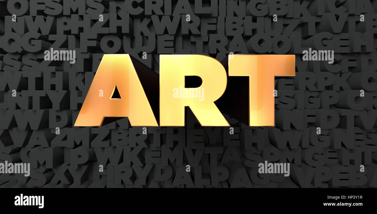 Art - Gold text on black background - 3D rendered royalty free stock ...