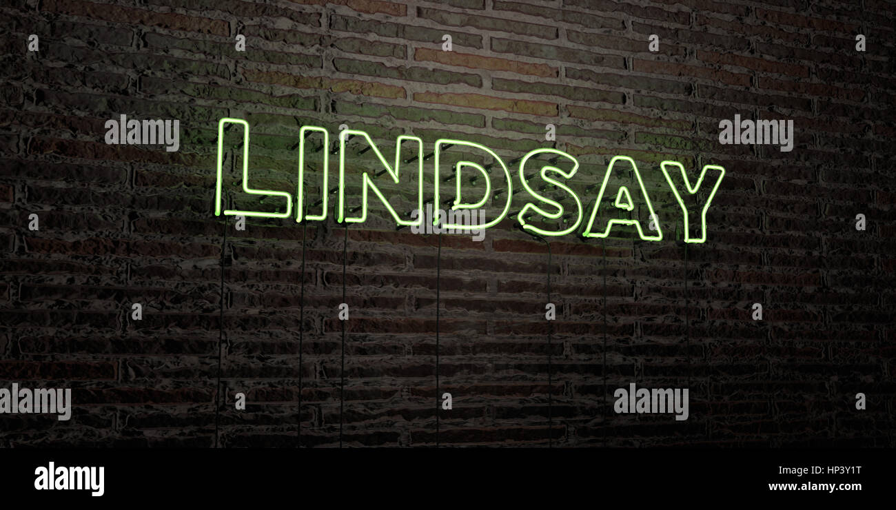 LINDSAY -Realistic Neon Sign on Brick Wall background - 3D rendered ...