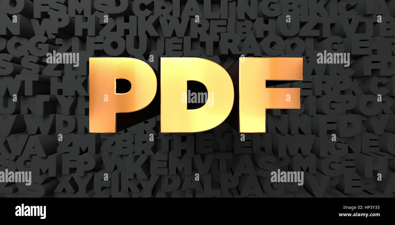 Pdf - Gold text on black background - 3D rendered royalty free stock ...