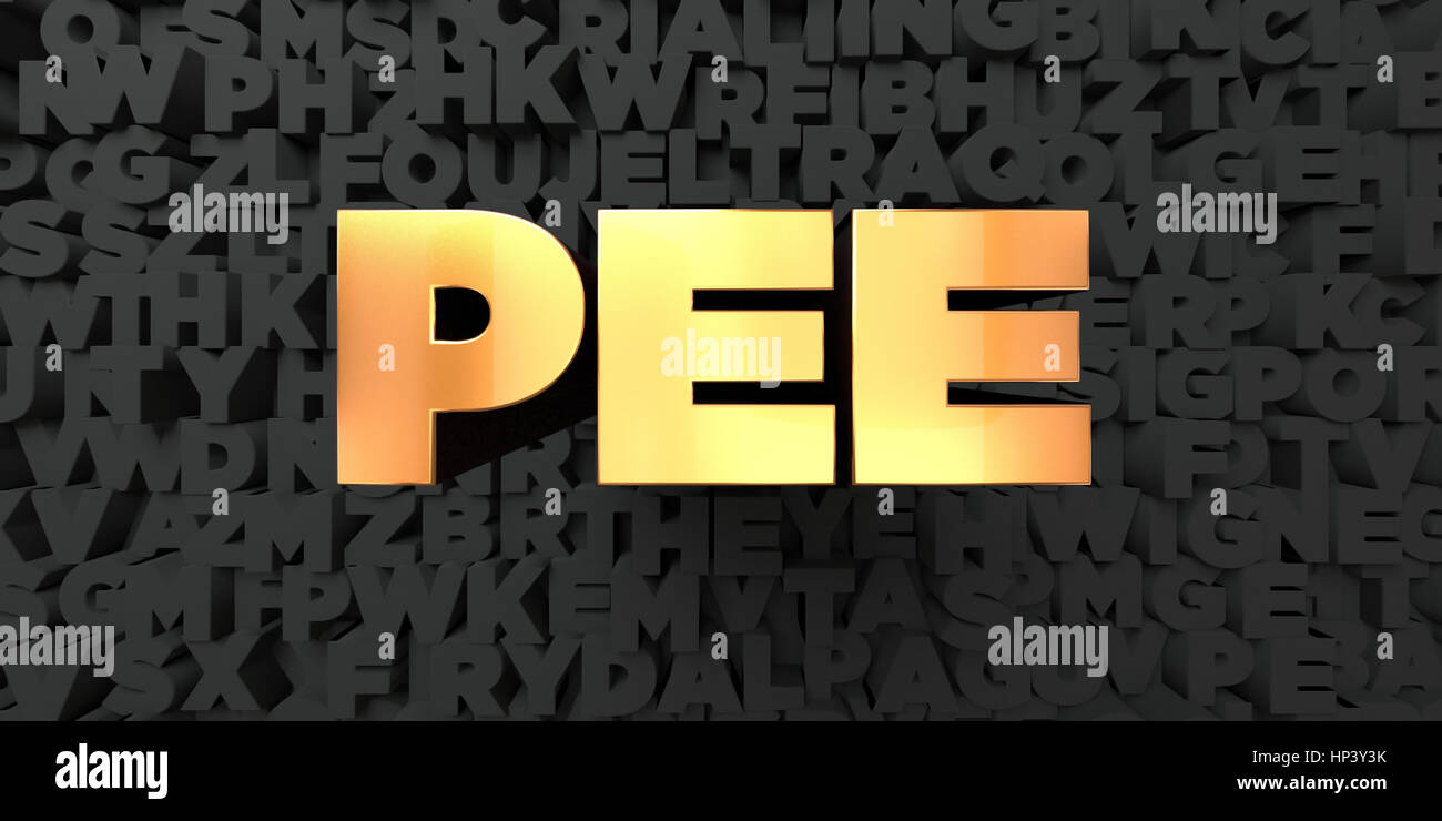 Pee - Gold text on black background - 3D rendered royalty free stock ...