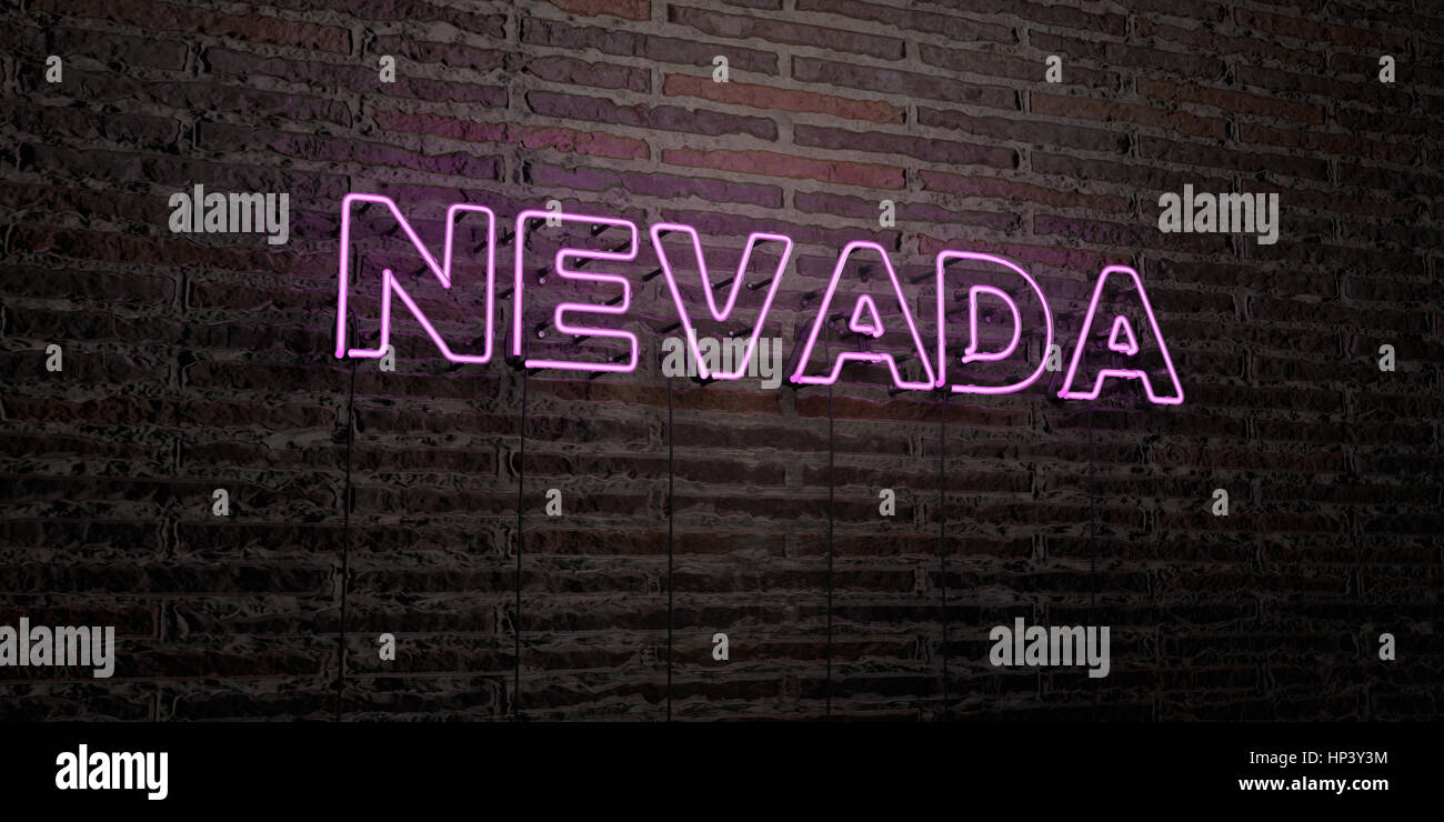 NEVADA -Realistic Neon Sign on Brick Wall background - 3D rendered ...