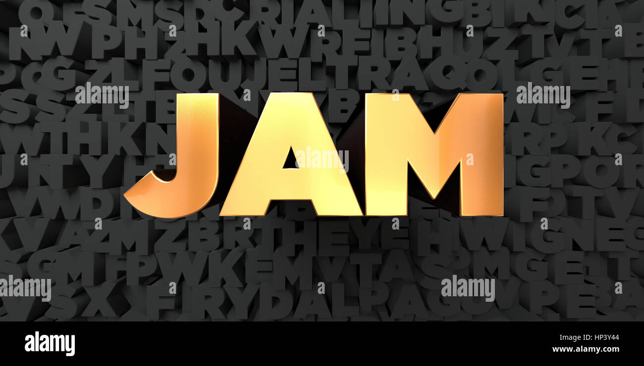 Jam - Gold text on black background - 3D rendered royalty free stock ...