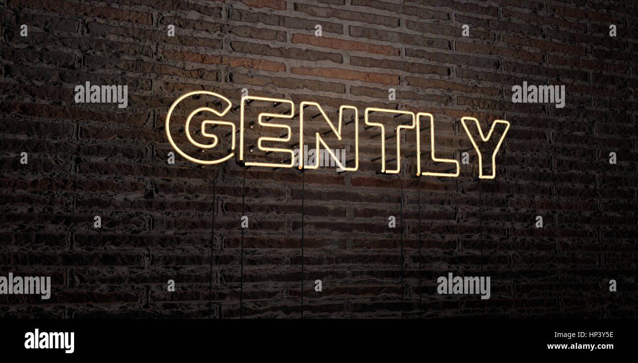 GENTLY -Realistic Neon Sign on Brick Wall background - 3D rendered ...