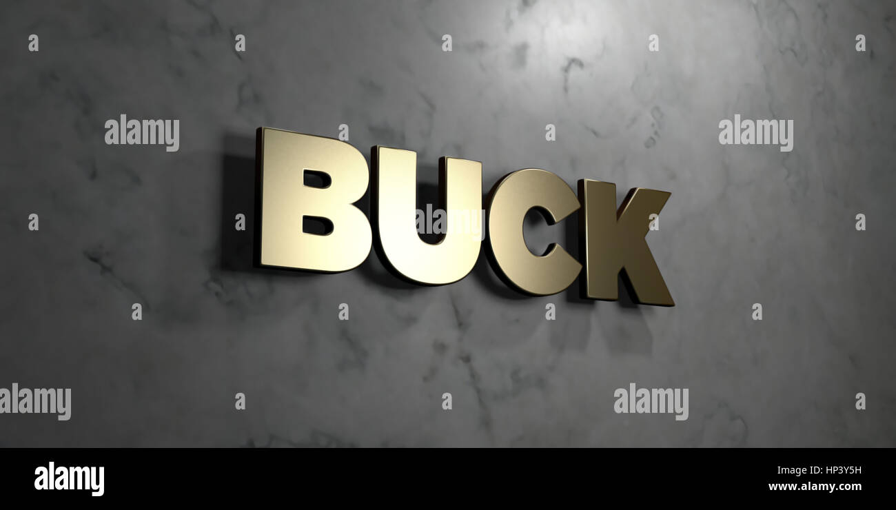 Buck - Gold sign mounted on glossy marble wall - 3D rendered royalty ...