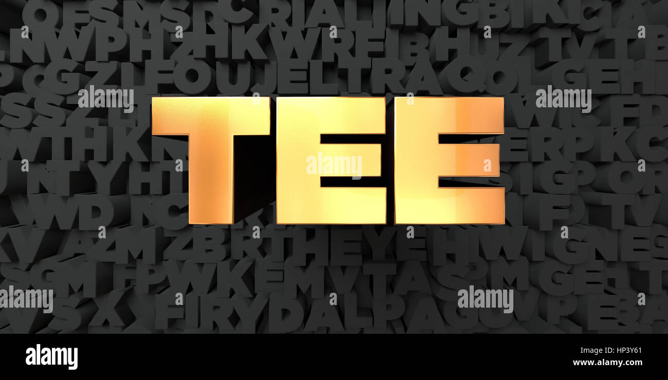 Tee - Gold text on black background - 3D rendered royalty free stock ...