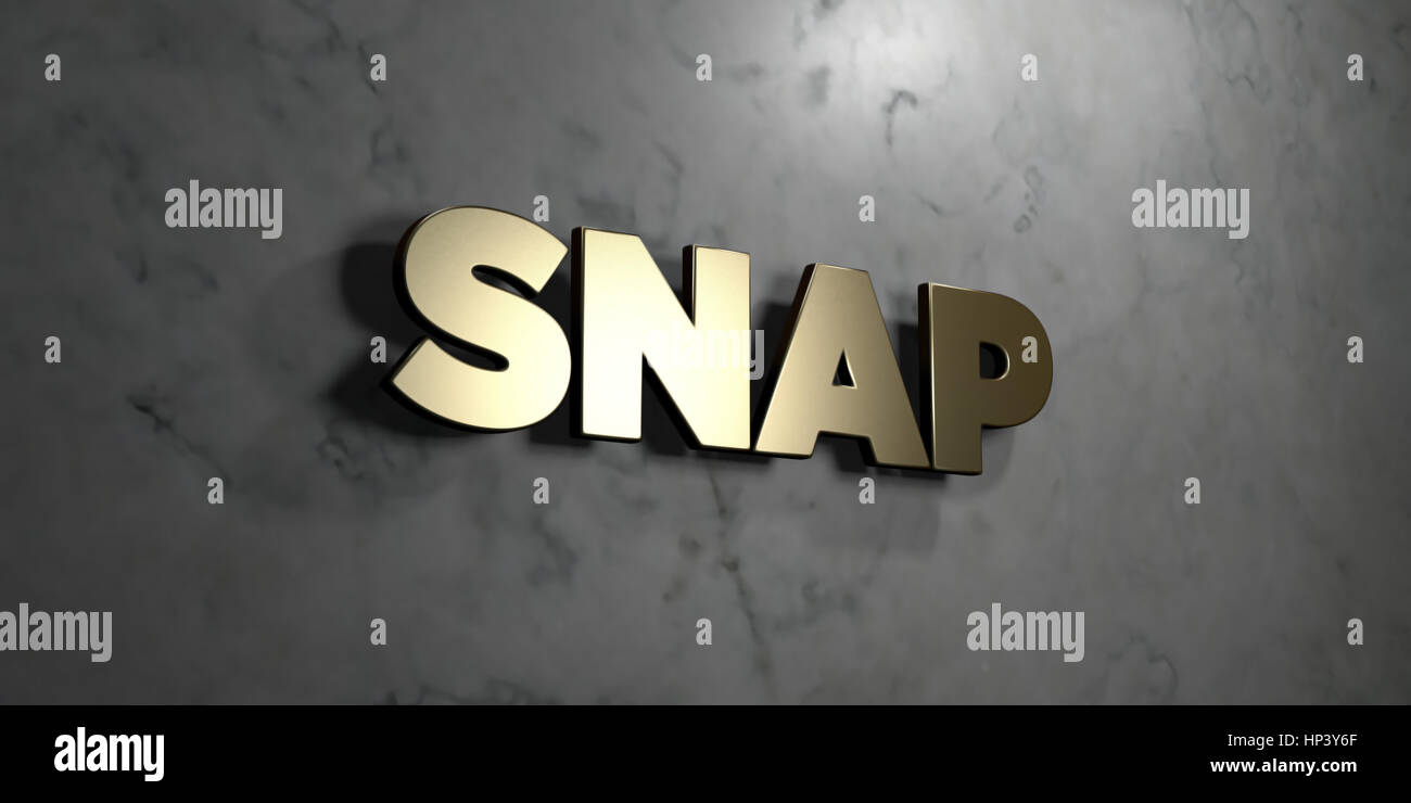 Snap - Gold sign mounted on glossy marble wall - 3D rendered royalty ...