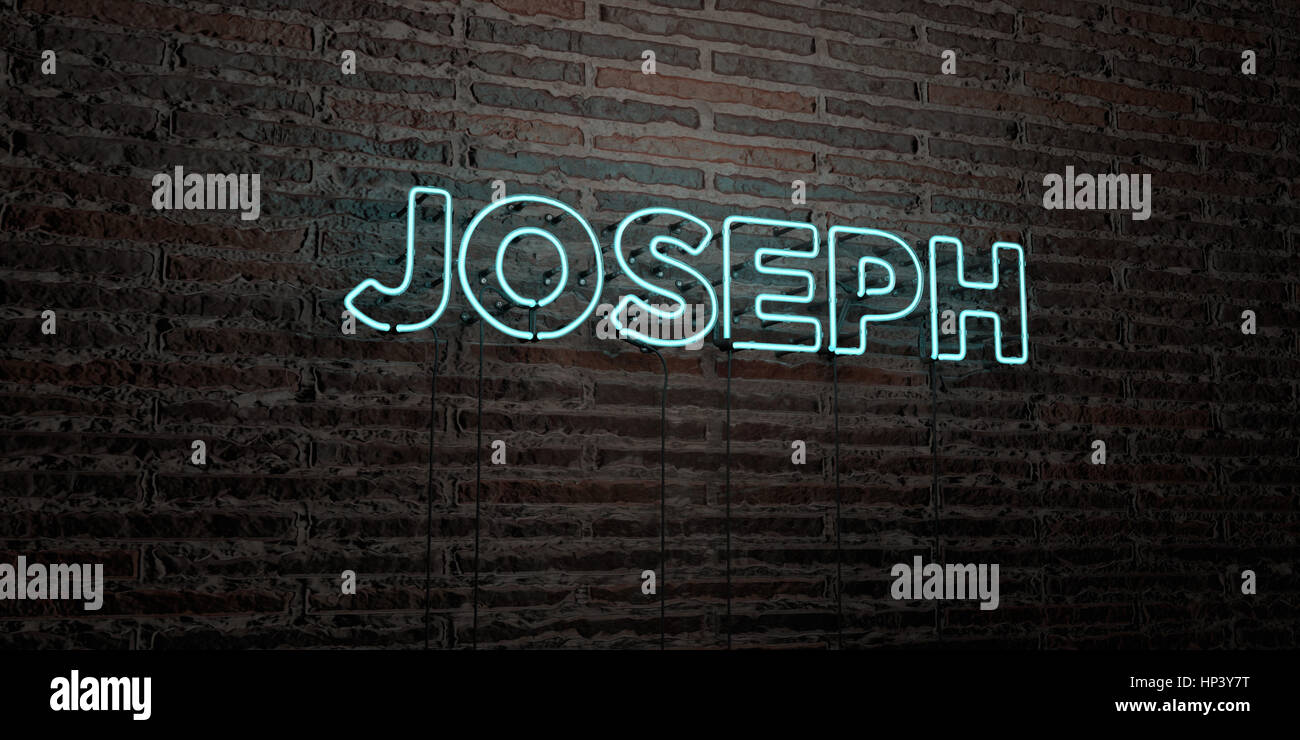 JOSEPH -Realistic Neon Sign on Brick Wall background - 3D rendered ...