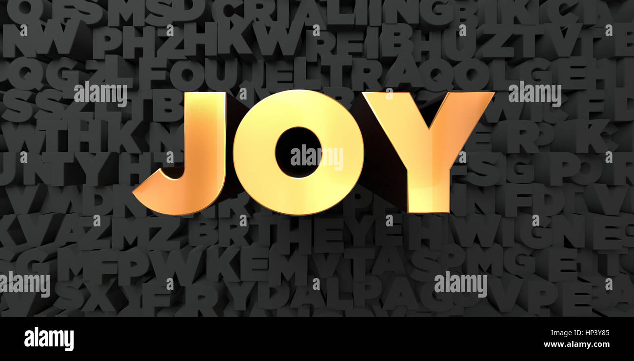 Joy - Gold text on black background - 3D rendered royalty free stock ...