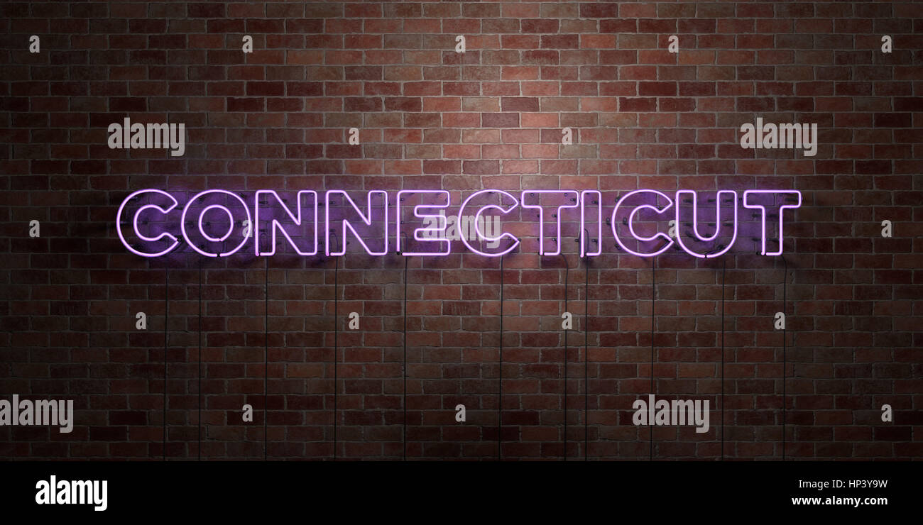 CONNECTICUT - fluorescent Neon tube Sign on brickwork - Front view - 3D ...