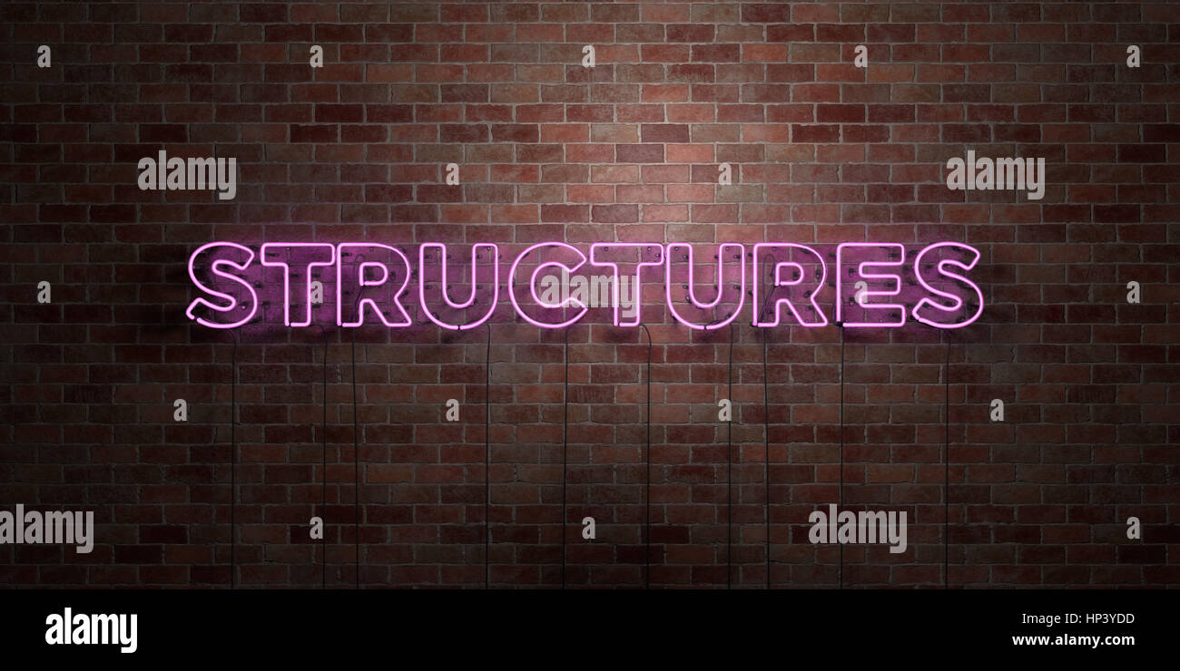 STRUCTURES - fluorescent Neon tube Sign on brickwork - Front view - 3D ...