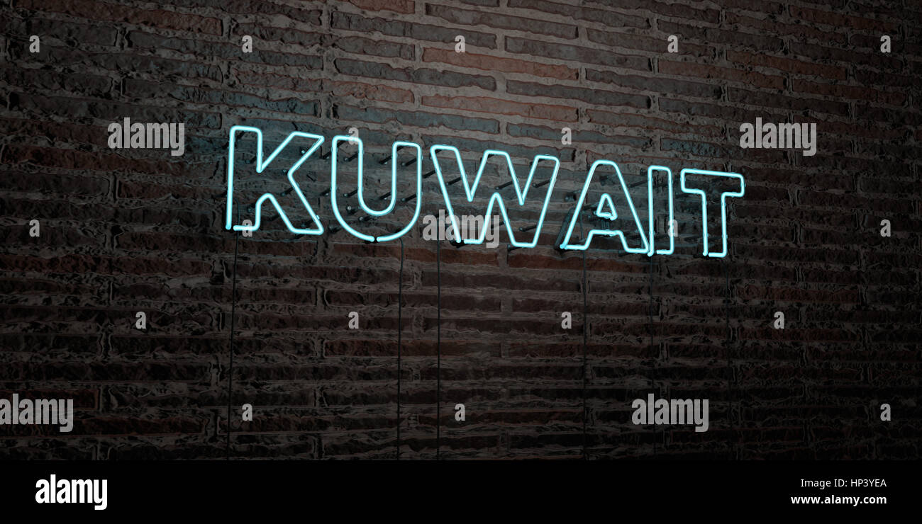 KUWAIT -Realistic Neon Sign on Brick Wall background - 3D rendered ...