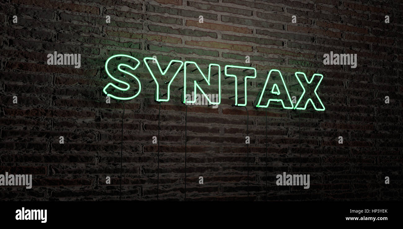SYNTAX -Realistic Neon Sign on Brick Wall background - 3D rendered ...