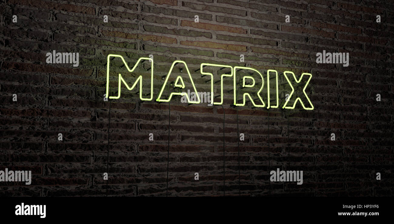 MATRIX -Realistic Neon Sign on Brick Wall background - 3D rendered ...