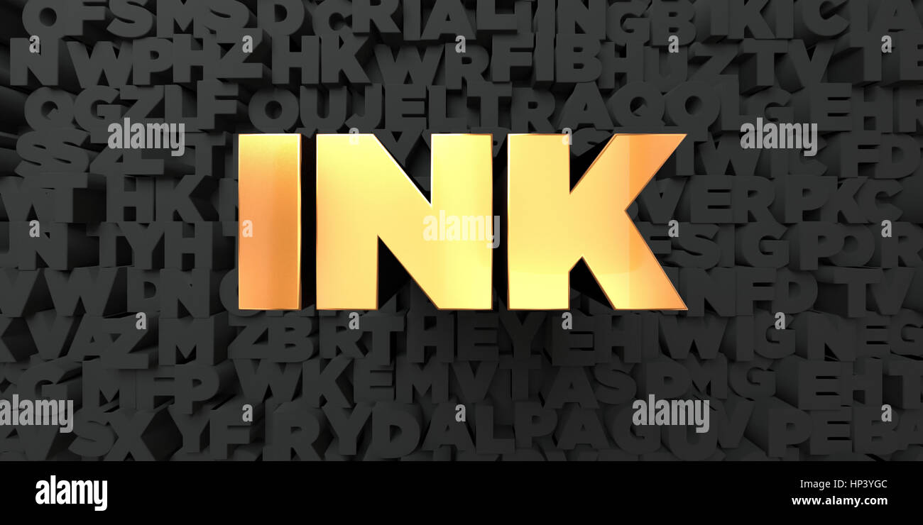 Ink - Gold text on black background - 3D rendered royalty free stock ...