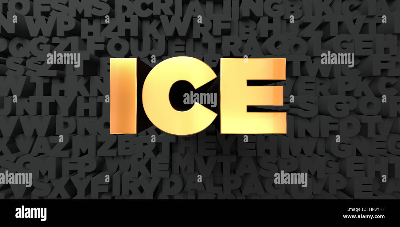 Ice - Gold text on black background - 3D rendered royalty free stock ...