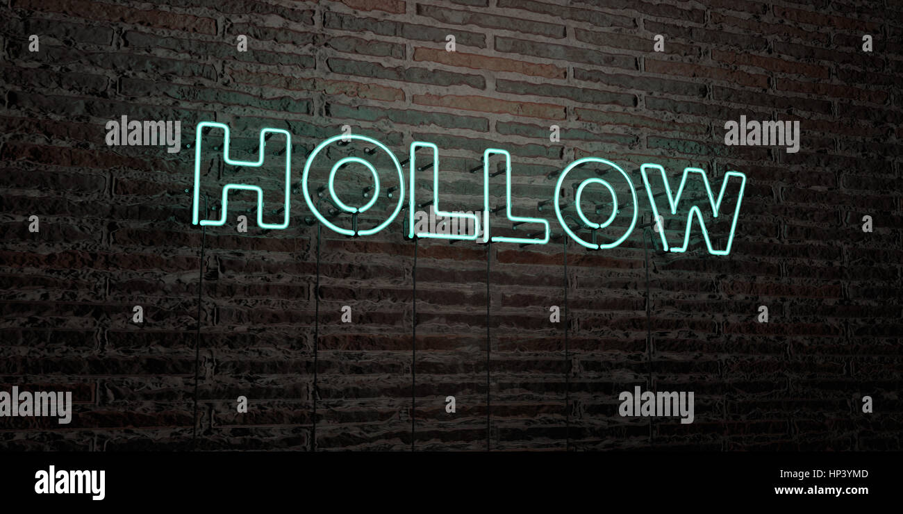 HOLLOW -Realistic Neon Sign on Brick Wall background - 3D rendered ...