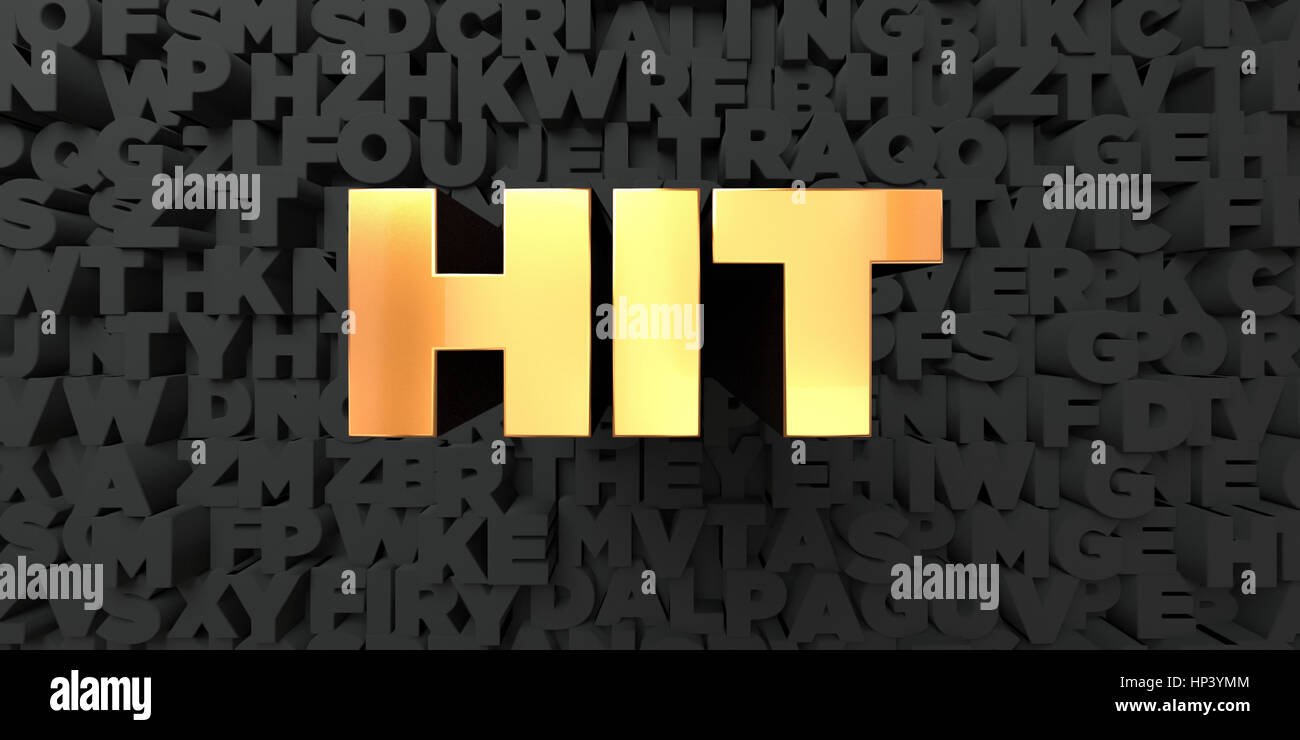 Hit - Gold text on black background - 3D rendered royalty free stock ...