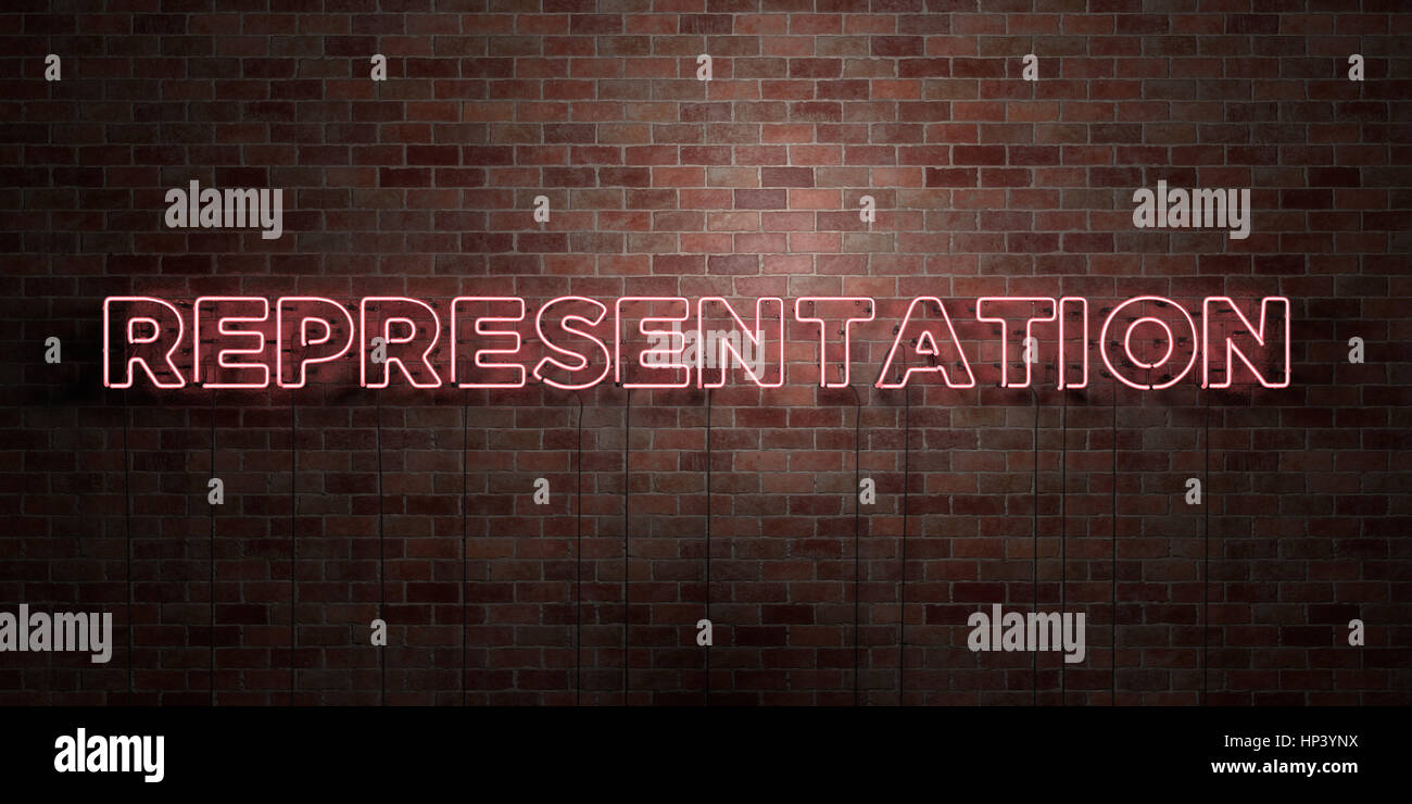 REPRESENTATION - fluorescent Neon tube Sign on brickwork - Front view ...