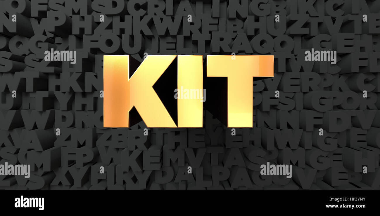 Kit - Gold text on black background - 3D rendered royalty free stock ...