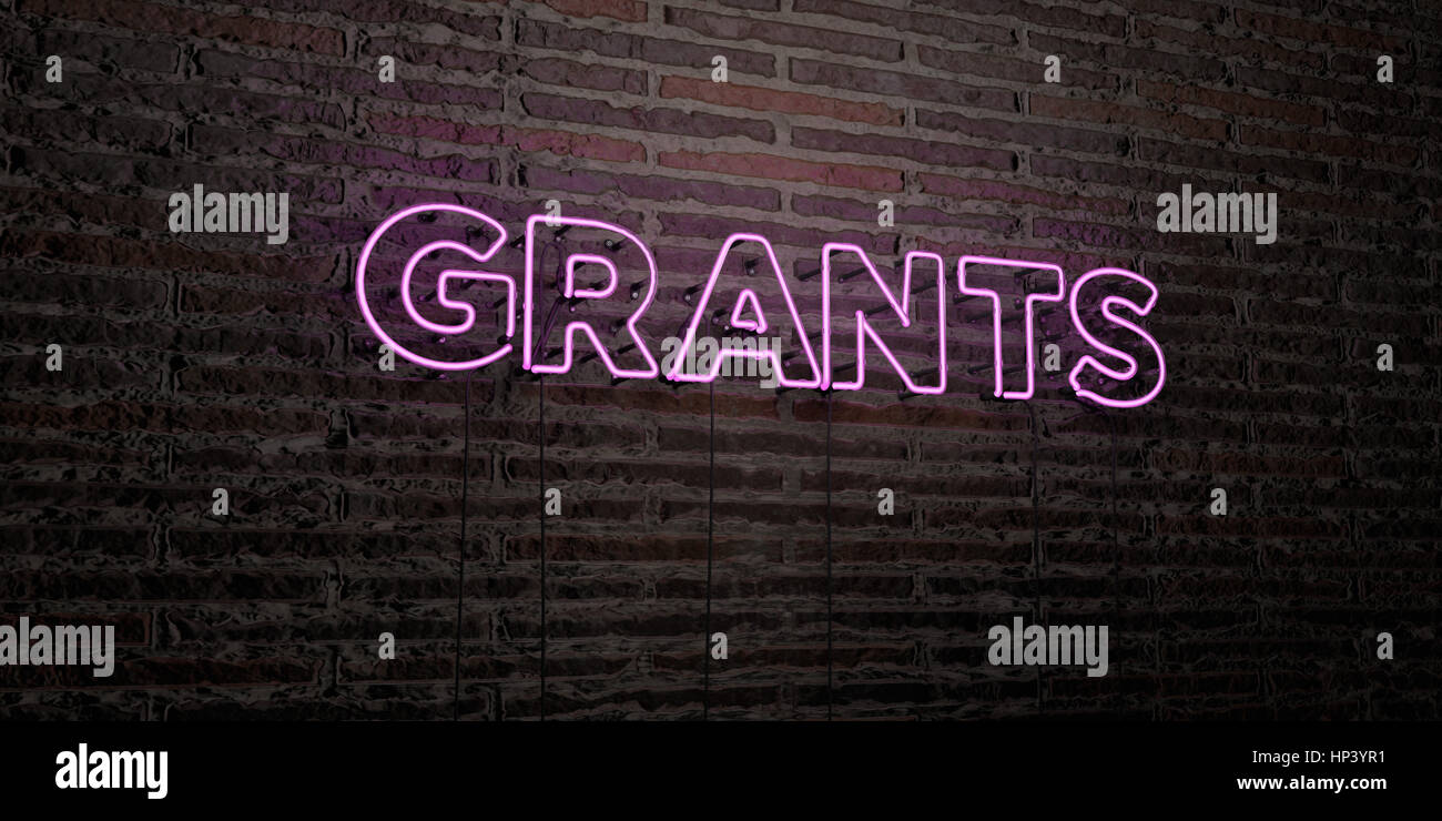 GRANTS -Realistic Neon Sign on Brick Wall background - 3D rendered ...