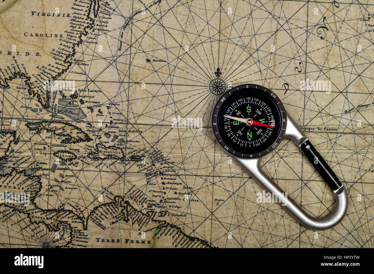 Compass on maps Stock Photo - Alamy